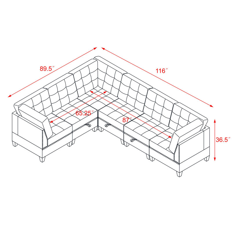 Willa Arlo™ Interiors Behm 116" Wide Reversible Corner Sectional, L shape Modular Sectional Sofa ...